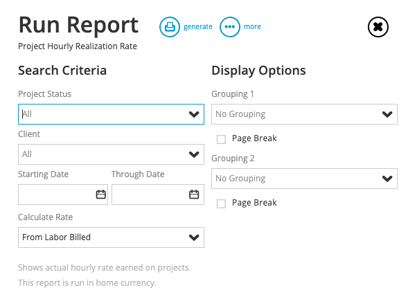 Project hourly realization rate [report] – Workamajig