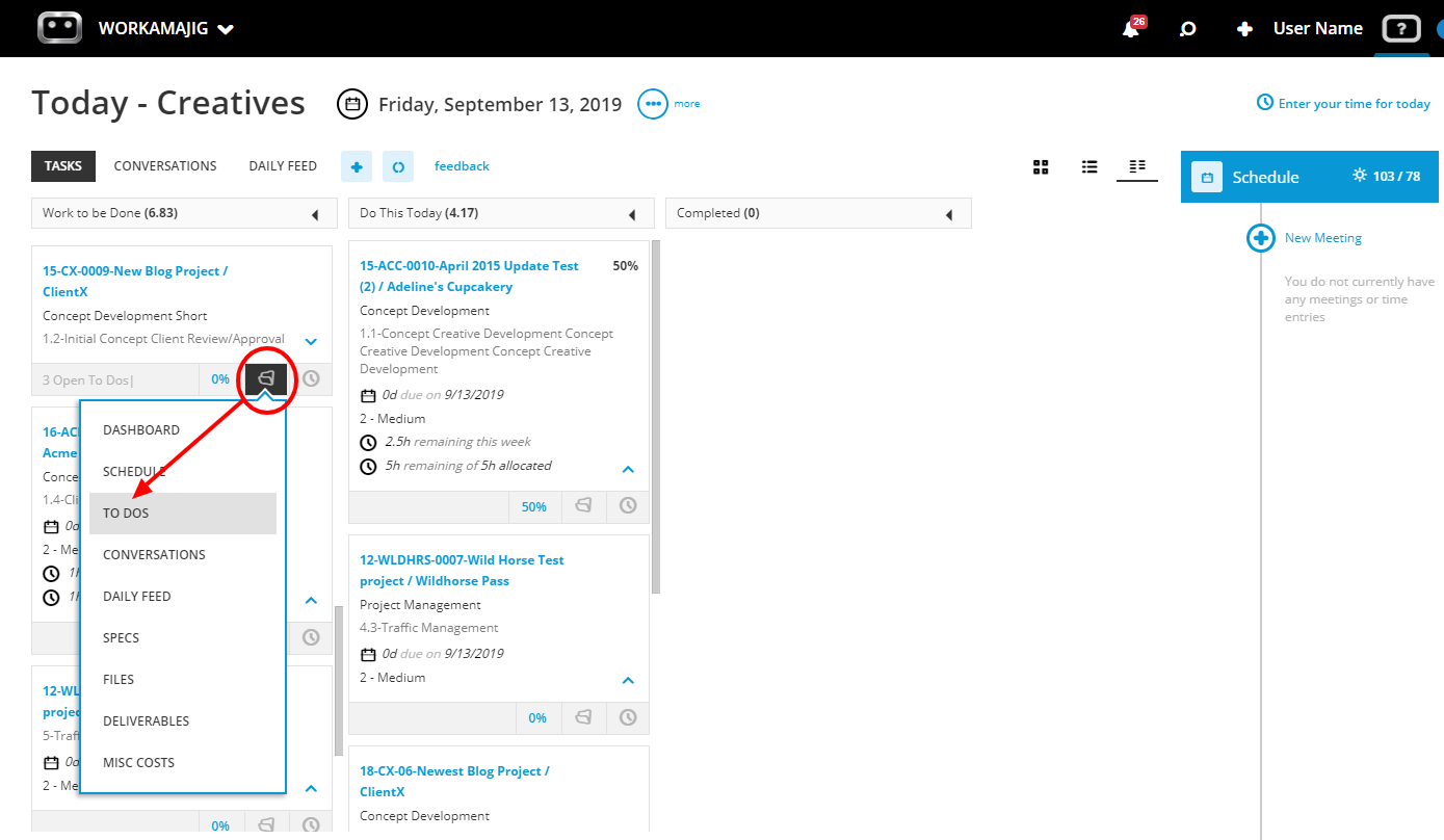 Project Manager > To-do board [guide] – Workamajig