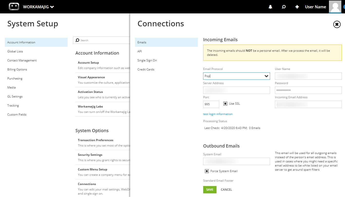 System options: Connections [in-depth guide] – Workamajig