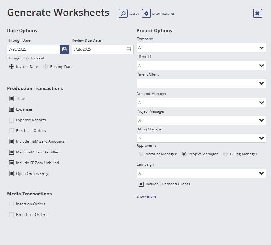 Billing worksheets > Generate worksheet [in-depth guide] – Workamajig